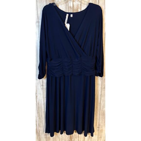 NY Collection | Dresses | Ny Collection Navy Aline Dress Ruching Waist ...